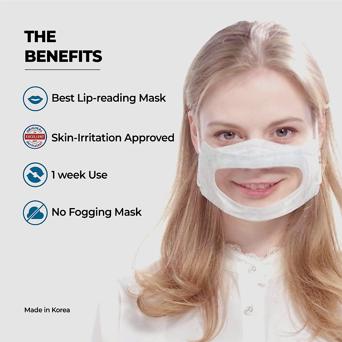 Smile Protector Reusable Clear Window Face Mask | KF94 Filtration, Anti-Fog, Skin-Friendly | Ideal for Lip Reading & Communication | 5 Pack, Individually Packaged, Made in Korea (white)
