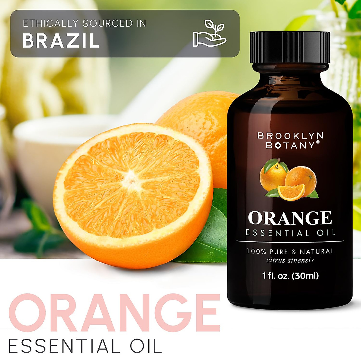 Brooklyn Botany Sweet Orange Essential Oil – 100% Pure and Natural – Premium Grade Oil with Dropper - for Aromatherapy and Diffuser - 1 Fl Oz