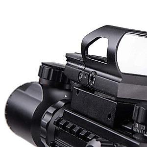 PINTY Rifle Scope Red Dot Laser Combo — 4in1 Gun Set with 4-16x50 Illuminated Hunting Scope, Green/Red Dot, Green Laser Sight, Pic Riser — Tactical Scope and Laser for Shooting Airsoft More, Black