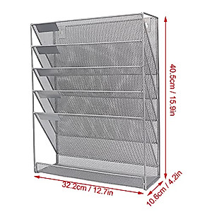 Wall Mail Organizer,5 Pockets Heavy Duty Mesh Wall Hanging File Organizer Wall Mount File Holder for Papers Folders Files Clipboard Magazine Organization