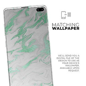 DesignSkinz Mint Marble & Digital Gold Foil V3 Protective Vinyl Decal Wrap Skin Cover Compatible with The Samsung Galaxy S20 (Screen Trim & Back Glass Skin)