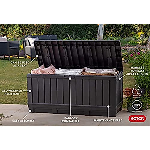 Keter Kentwood 90 Gallon Resin Deck Box-Organization and Storage for Patio Furniture Outdoor Cushions, Throw Pillows, Garden Tools and Pool Toys, Graphite