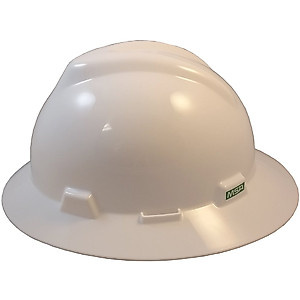 MSA V Full Brim Hard Hats w/FasTrac III Suspensions with Handy Tote Bag - White