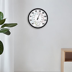 Peosaard Indoor Outdoor Thermometer Round 10in Hygrometer Mechanical Weather Station Waterproof Accurate Minimalist Temperature Gauge for Home Factory, Indoor Outdoor Thermometer