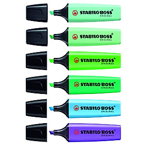 STABILO Highlighter BOSS ORIGINAL & Pastel - Wallet of 6 - Assorted Colours