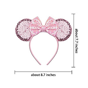 ZYTJ 2 Pcs Mouse Ears Headbands,Shiny Bows Mouse Ears Headbands for Birthday Parties, Themed Events, A Perfect Addition to Your Trip Essentials and Accessories for Women allpink