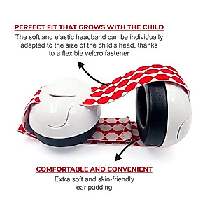 FROLIKA Baby Ear Protection - Earmuffs For Kids - Ear Defenders For Children, Babies and Toddlers - Extra Soft and Comfortable Fit (Baby Travel Essential) - For Concert and Fireworks – (Red and White)