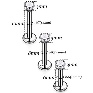 Vsnnsns 16G G23 Titanium Lip Rings for Women Labret Monroe Lip Rings Studs Nail Cartilage Tragus Helix Daith Rook Earrings Studs Ring Medusa Piercing Jewelry 6mm 8mm 10mm