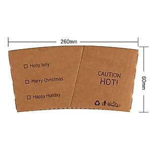 Whaline 60 Pack Christmas Coffee Cup Tea Cup Sleeves 6 Designs Kraft Paper Sleeves for 12 and 16oz Paper Cup Disposable Corrugated Cup Paper Jacket for Hot Chocolate Cocoa or Cold Beverage