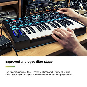 Novation Bass Station II Analog Monosynth – includes 64 factory patches, pattern-based step sequencer and arpeggiator, two oscillators plus an additional sub oscillator.