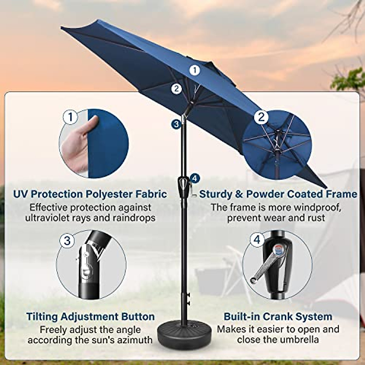 Simple Deluxe 7.5ft Patio Umbrella Outdoor Table Market Yard Umbrella with Push Button Tilt/Crank, 6 Sturdy Ribs for Garden, Deck, Backyard, Pool, Blue