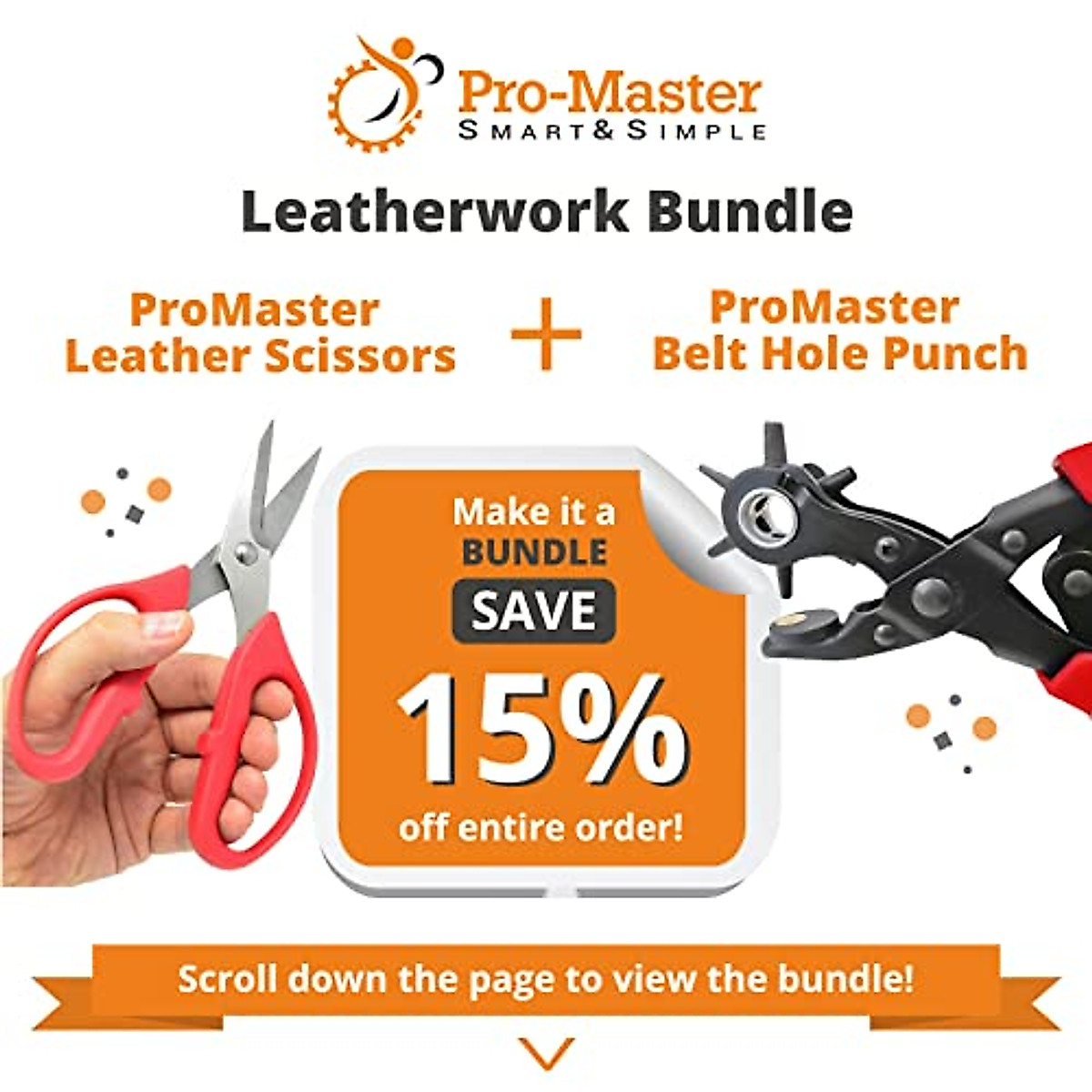 Leather Scissors. Small, Sharp Stainless Steel Durable Blades - Effortless Cutting - Large Comfortable Shears for Crafting, Sewing, Clay Bead Kit, Tailor, Belts, Fabric, Cotton, Cloth, Office, Home