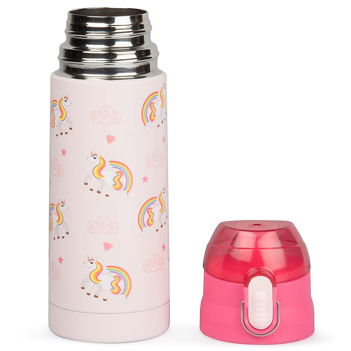 Bentology Stainless Steel 13 oz Unicorn Insulated Water Bottle for Girls – Easy to Use for Kids - Reusable Spill Proof BPA-Free Water Bottle