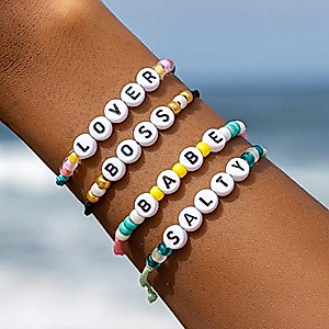 Pura Vida Boss Alphabet Bead Bracelet - 100% Waterproof, Adjustable Band - Black