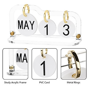 Acrylic Perpetual Desk Calendar 2023-2024 Standing Flip, Vintage Desktop Flip Calendar with Acrylic Month Date Large Display Blocks, Daily Flip Calendar for Home Office Decor Desk Accessories (Style