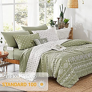 Geniospin Full Comforter Set, Olive Green Boho Aztec Comforter Set 8 Pieces, All Season Reversible Bed in A Bag, Soft Microfiber Fill Bedding, Lightweight, Warm and Breathable (Full, 80"x90")