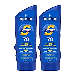 Coppertone SPORT Sunscreen SPF 70 Water Resistant Sunscreen Lotion, Broad Spectrum, Bulk Sunscreen Pack, 7 Fl Oz Bottle, Pack of 2