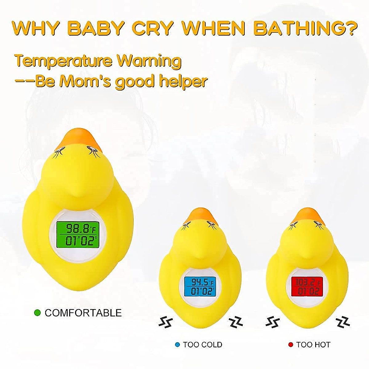 BabyElf Accurate Baby Bath Thermometer - Safety Bathtub Water Temperature Gauge, Duck Thermometers Floating Toy for Infants Bath Time, Come with 2 Extra Little Duck