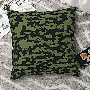 AdaNti Camo Green Print Corduroy Throw Pillow Covers Soft Square Throw Pillow Case Home Decorations for Bed Sofa Living Room 16"x16"