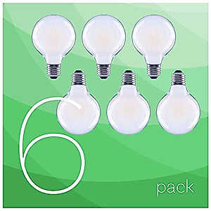 Asencia AN-03679 40 Watt Equivalent G25 Globe Frosted All Glass Vintage Filament Dimmable LED Light Bulb, Soft White, 6-Pack, 6 Pack