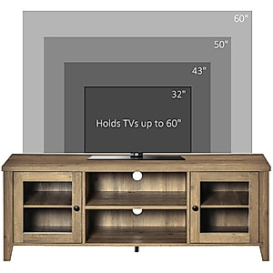 HOMCOM Modern TV Stand, Entertainment Center with Shelves and Cabinets for Flatscreen TVs up to 60" for Bedroom, Living Room, Brown Wood Grain