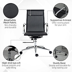 Vinsetto Mesh Office Chair, Swivel Desk Chair with Adjustable Height, Armrests and Tilt Function, Black