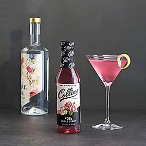 Collins Rose Syrup - Rose Flavor Simple Syrup - Real Sugar Cocktail Syrups - Soda Water Flavors, Cocktail Mixers - 12.7oz Set of 1