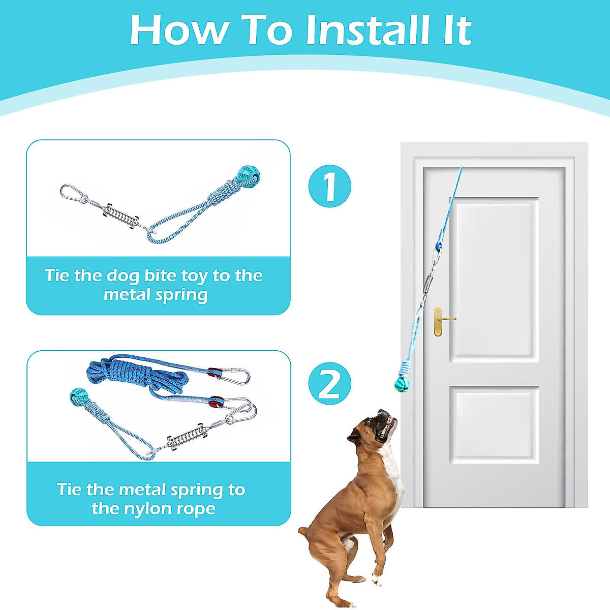 Bungee Dog Toy Set，Dog Outdoor Bungee Solo Hanging Toy，Tether Tug of War Dog Toys for Pitbull Medium/Large Aggressive Chewers to Muscle Build, Interactive Excise 16ft Spring Pole Rope with Chew Toys