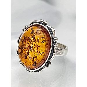 Gift Shoppe By Nina Natural Baltic Honey Amber And Sterling Silver Ring. Vintage Oval Amber Ring (6)