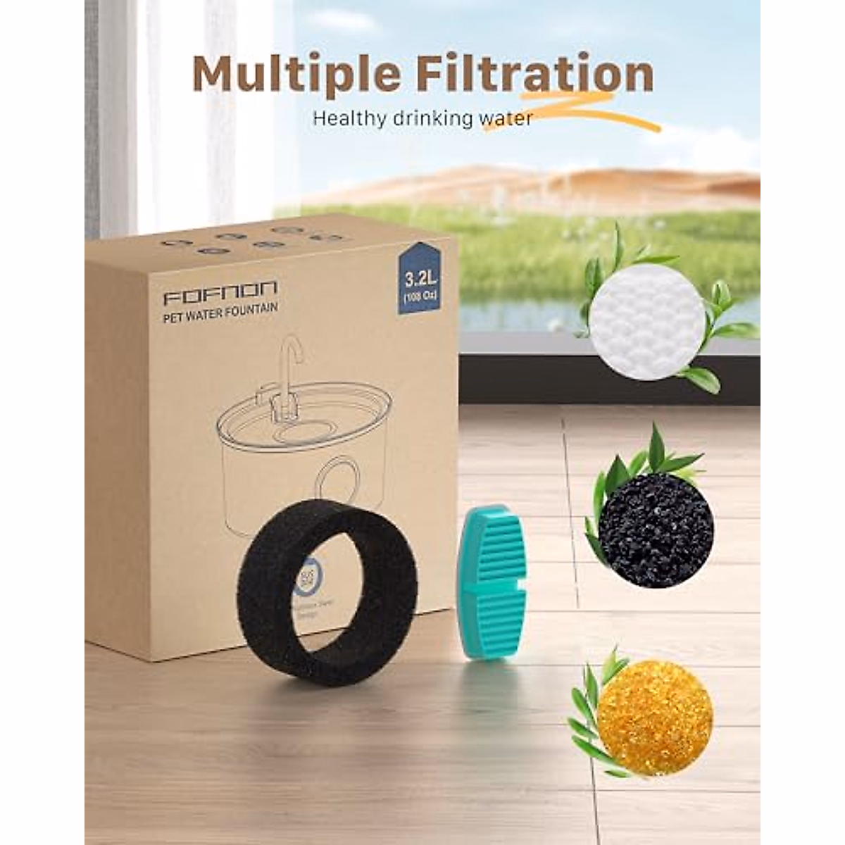 Cat Water Fountain Stainless Steel - Dog Automatic Waterer Bowl - Auto Pet Dispenser - Small Pets Drinking Waterer Indoor - Auto Dish Animal Fountains - 108oz/3.2L Metal Self Kitty Watering Supplies