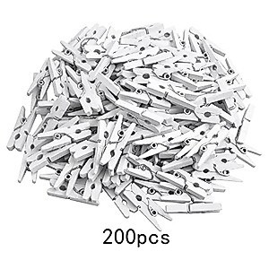 200pcs Mini White Utility Wood Photo Paper Clips Sturdy Small Wooden Clothespins Clothes Line Clips for Scrapbooking Crafts Display Hanging Decorative Pictures