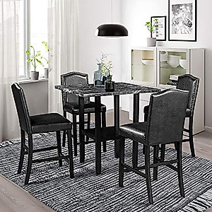 LCH Matching Chairs and Bottom Shelf Room, Faux Marble Kitchen 4 Persons, Black, 5-Piece Round Dining Table Set, Dark Grey