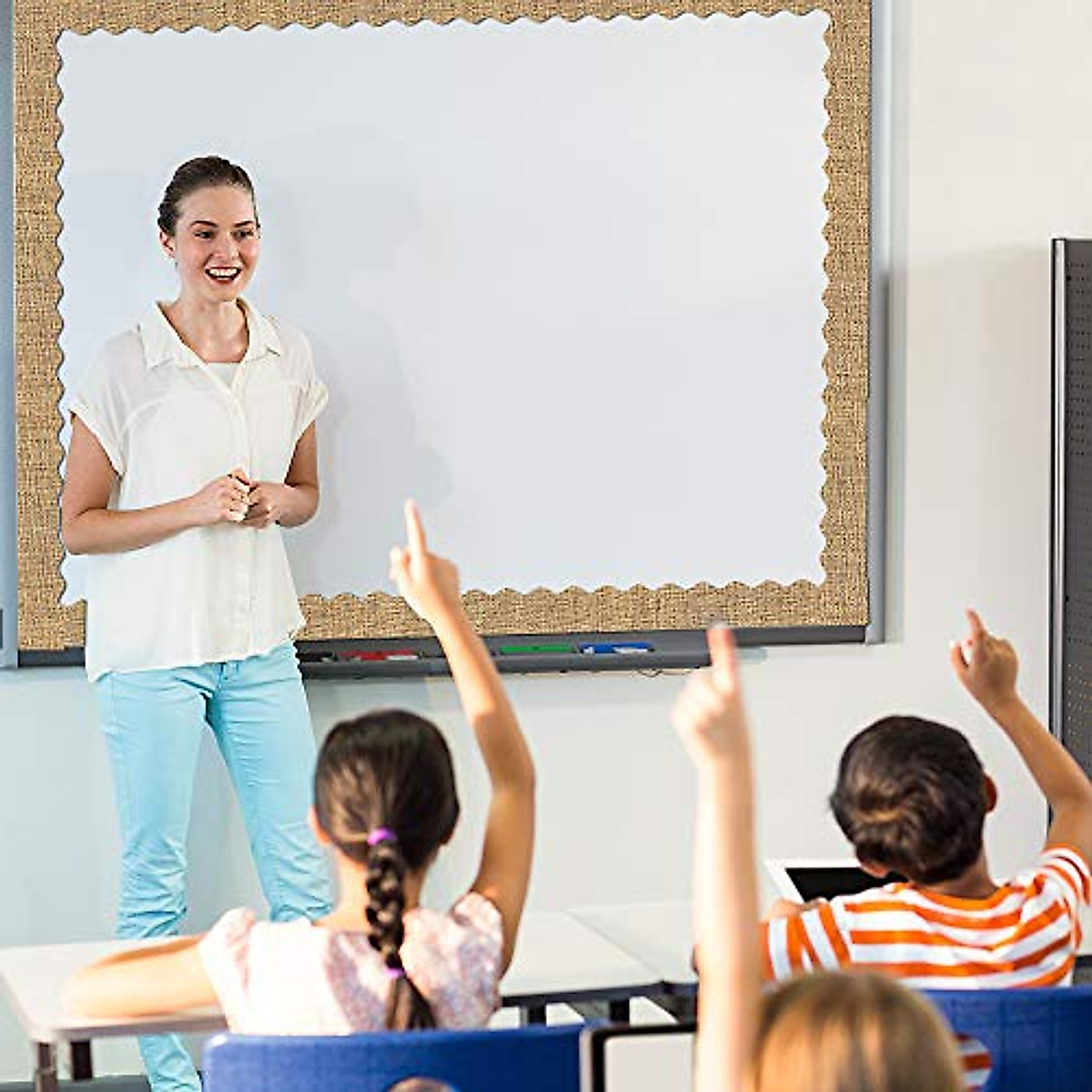 Burlap Scalloped Border Trim, Bulletin Borders Stickers, 66 ft Back to School Decoration Borders for Bulletin Board/Black Board Trim, Teacher Student Use for Classroom School Decoration