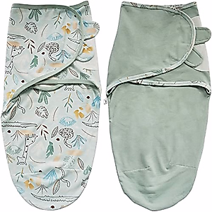 ZIGJOY Swaddle Blanket Cotton Knit Baby Wrap,1.0 Tog Newborn Wearable Swaddle Sleep Sacks，Adjustable 2 Pack Infant Sleep Sack for Baby Boy Girl（0-3Months Baby Green）
