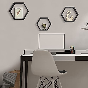 Black Hexagon Shelves Floating Honeycomb Shelves Set of 3 Wall Storage Shelf Bedroom Floating Shleves for Wall Decor Hexagonal Wood Shelves Wall Mount Display Geometric Hanging Rack for Living Room