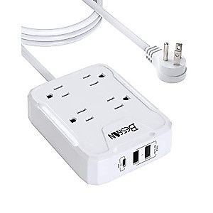 BESFAN Power Delivery Power Strip with USB C (20W), Electrical Outlet Extender with 4 Outlets, 2 USB-A Ports & 1 USB-PD Port, Flat Plug Extension Cord 4.6 Ft for Travel/Home/Office