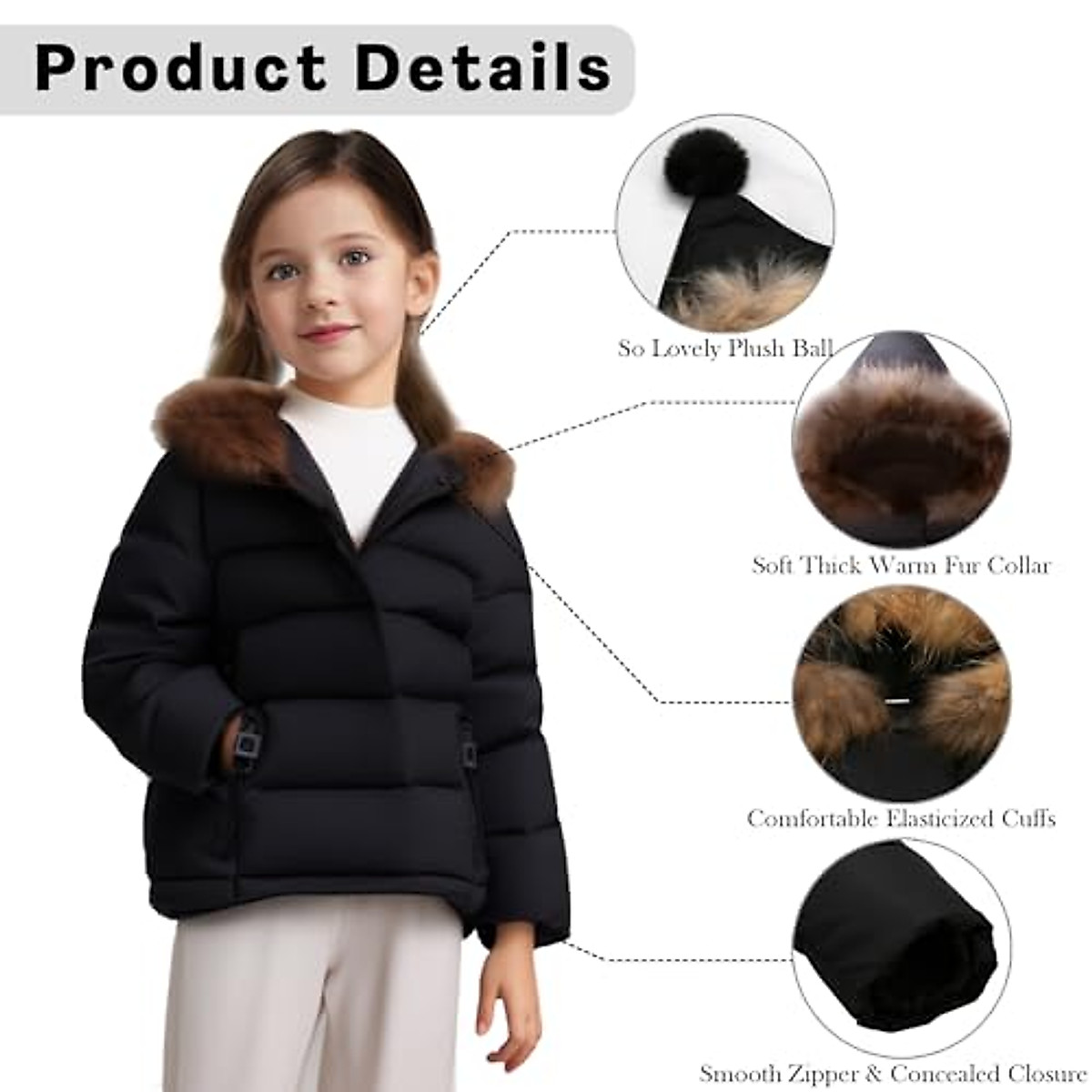 MQQUFF Baby Girls Hooded Snowsuit Winter Warm Fur Collar Hooded Coat Down Windproof Jacket Outerwear