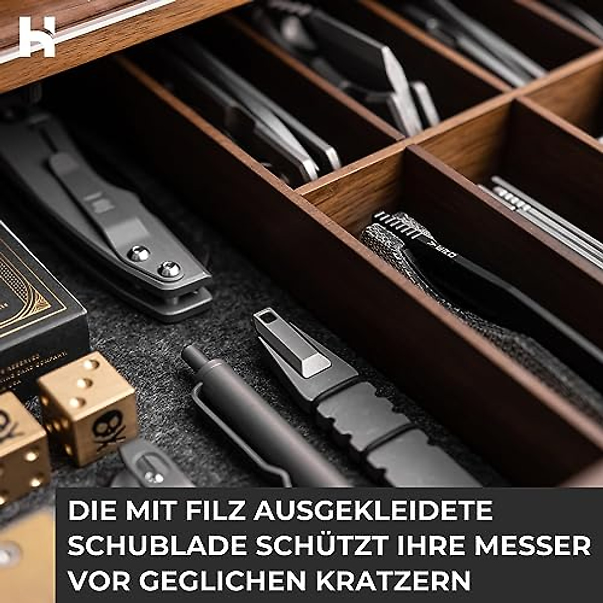 Pocket Knife Display Case – Pocket Knife Case – Knife Cases For Collections – Two-Tier Knife Holder And Knife Display Stand – Pocket Knife Storage Knife Collection Storage Box – The Armory – Walnut