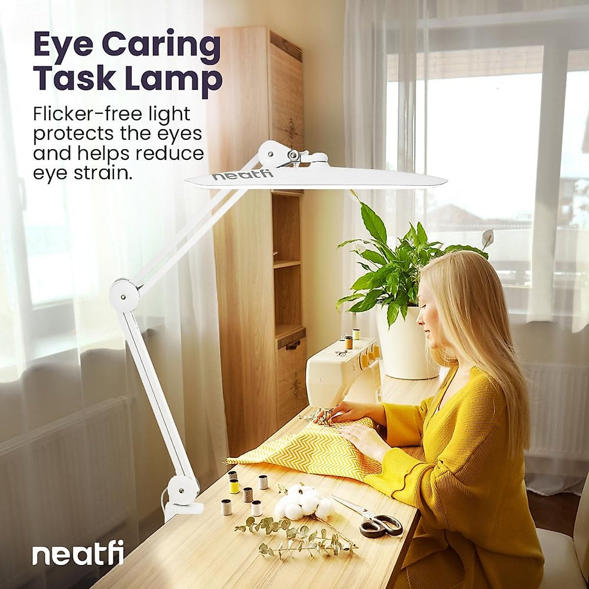 Neatfi XL 2,200 Lumens LED Task Lamp, 24W, 117 Pcs SMD LED, Dimmable, 4 Level Brightness, 3 Light Modes, Desk Light for Home, Office, Workbench (CCT, White)