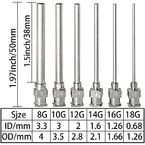 ITROLLE Dispensing Needle Set 12PCS 1.97inch/50mm Stainless Steel Syringe Dispensing Blunt Tip Luer Lock (8, 10, 12, 14, 16, 18 Gauge)