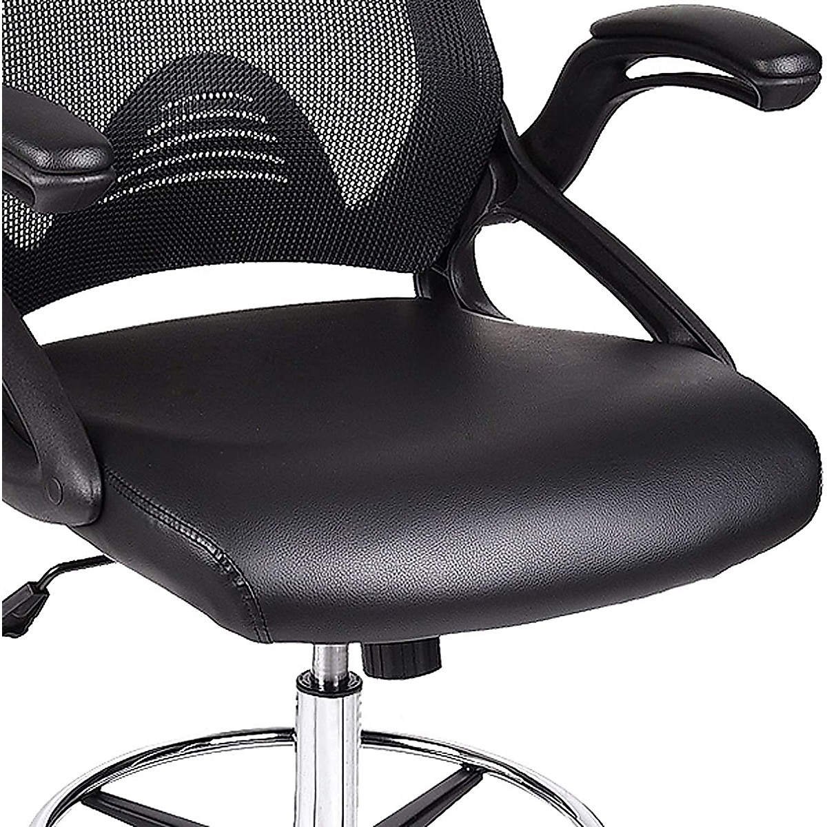 ARTETHYS Drafting Chair with Flip-up Armrests, Tall Office Chair Adjustable Height, Standing Desk Chair rotatable pu Leather seat(Black)