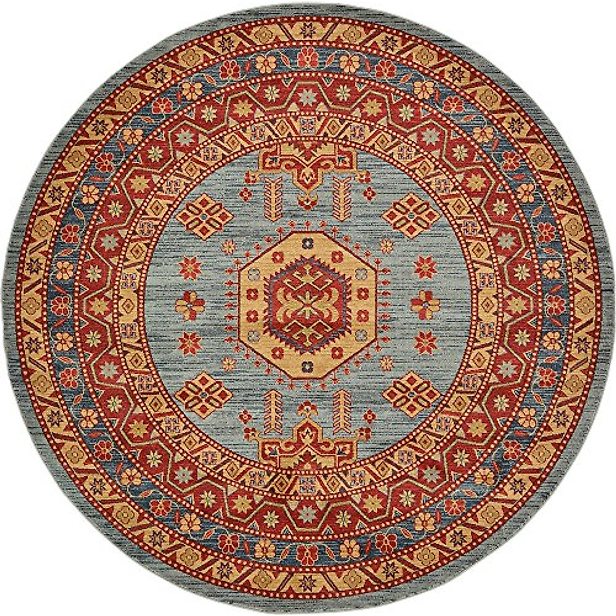 Unique Loom Sahand Collection Area Rug - Shapur (8' Round, Light Blue/ Light Brown)