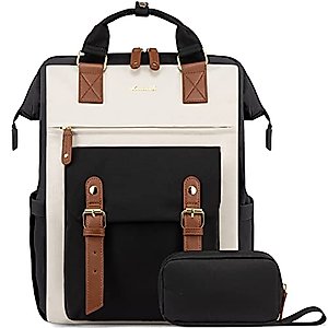 LOVEVOOK Laptop Backpack for Women Work Travel Computer Backpacks Purse, Nurse Bag Teacher Business Laptop Bag, Fashion College Backpack Casual Daypack, 15.6 Inch, Black-Beige-Brown