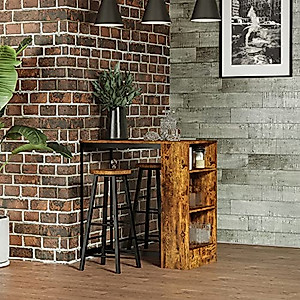 HOMCOM 3 Piece Industrial Dining Table Set, Counter Height Bar Table & Stools Set with Storage Shelf, Rustic Brown