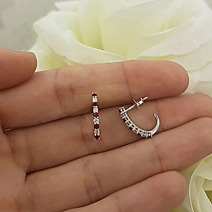 Dazzlingrock Collection 14K Round Ruby & White Diamond Ladies J Shaped Hoop Earrings, White Gold