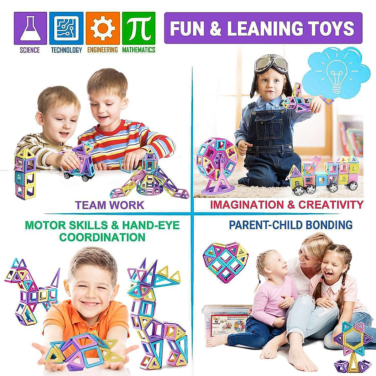 BrightyBright Magnetic Blocks Castle Building Toys Intelligent 3D STEM Educational Game for Kids Toddlers Boys Girls Magnet Tiles Set 114 Pc Best Gifts for Kids, Multicolor