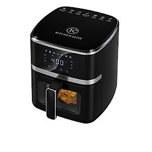 Kitchen Elite Air Fryer Oven 5.28 Qt, 7-in-1 Digital Display Compact Cooker with Easy View Windows，Space-saving, Nonstick and Dishwasher Safe Basket, Black