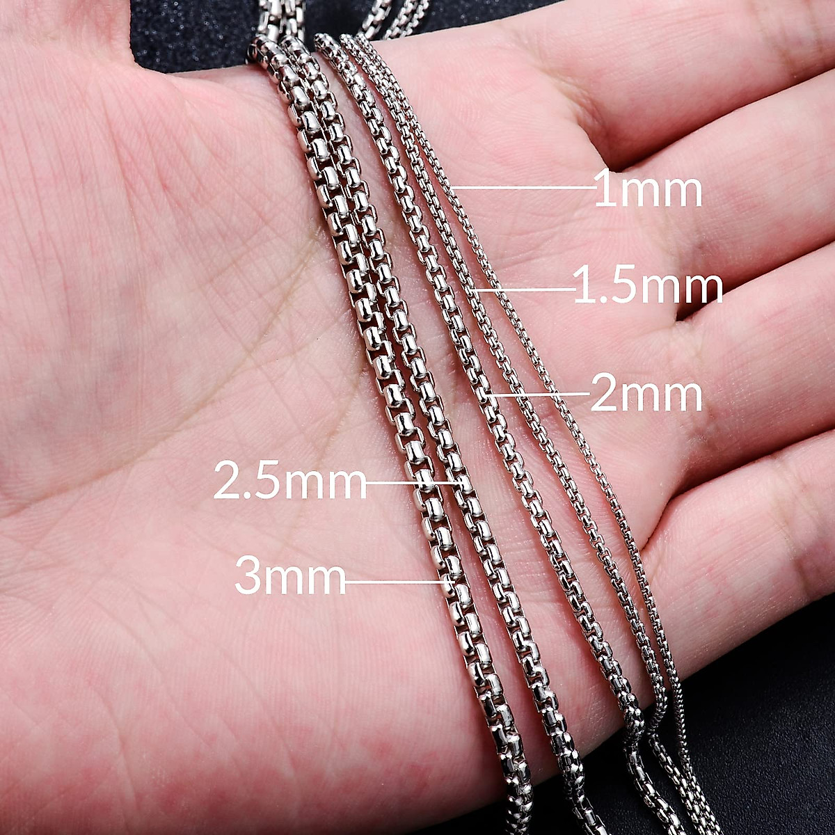 PDTJMTG 925 Sterling Silver Round Box Chain 1MM, 1.5MM, 2MM, 2.5MM, 3MM Silver/Gold Square Rolo Chain Necklace for Men Women 18, 20, 22, 24, 26 Inch (22 Inches, 2.5mm Wide, 1.Silver)