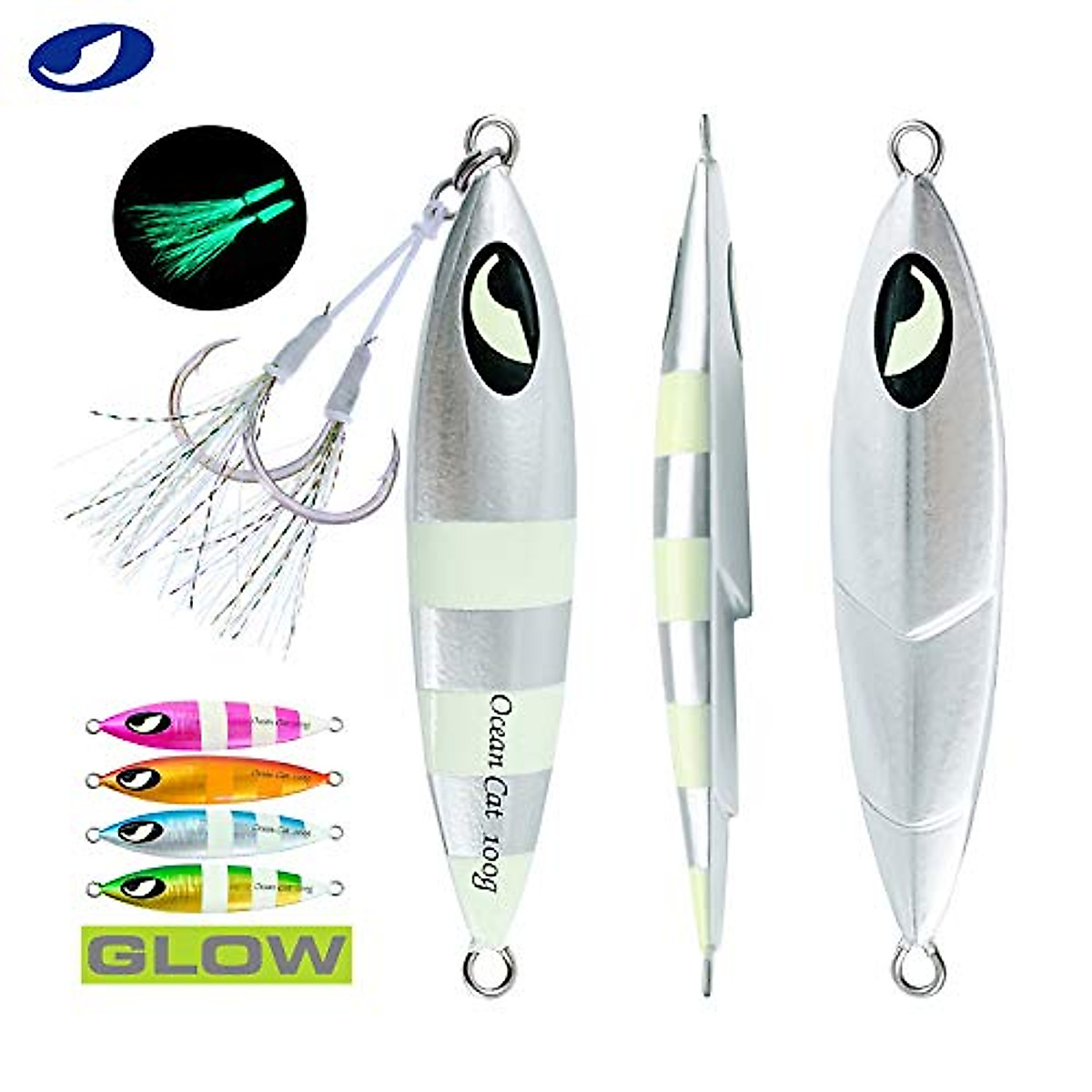 OCEAN CAT 1 PC Slow Fall Pitch Lead Metal Flat Fishing Jigs Lures Sinking Vertical Jigging Bait with Butterfly Hook for Saltwater Fishing (Silver, 100g)