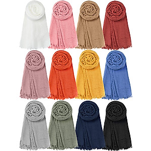 SATINIOR 12 Pieces Long Head Wraps Scarf for Women Lightweight Shawl Turban Hijab Scarf Solid Color Soft Head Scarf for Women Girls, 35.5 x 70.9 Inch, Multicolored